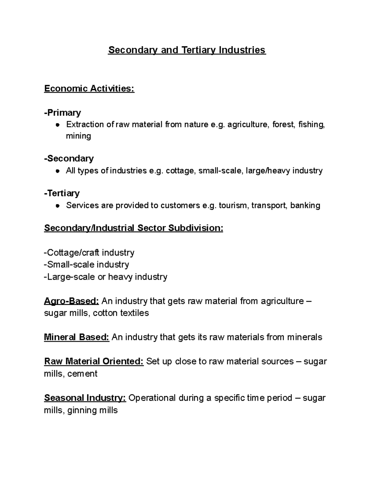 Secondary and Tertiary Industries - Secondary and Tertiary Industries ...