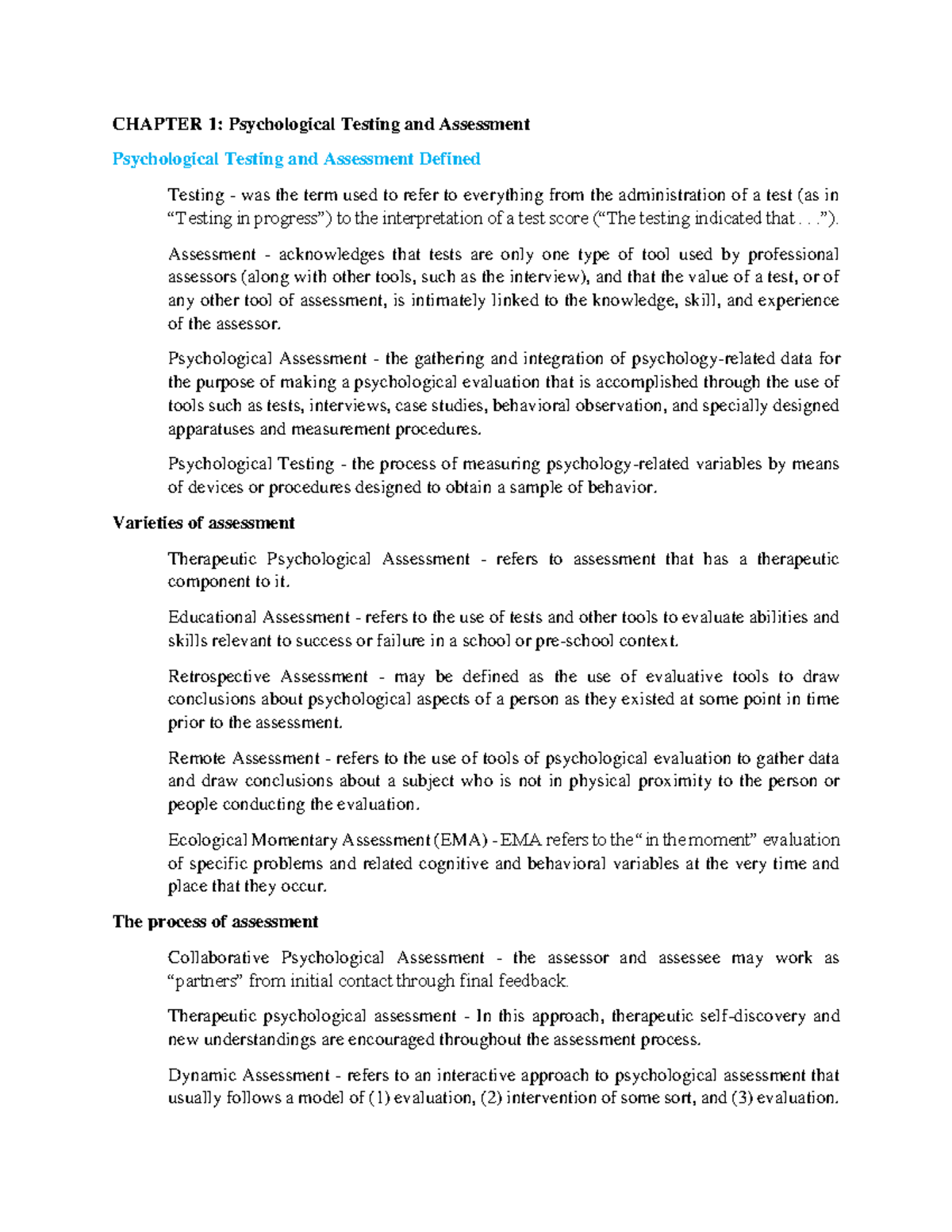 PA Module 1 (Chapters 1 to 3) - CHAPTER 1: Psychological Testing and ...