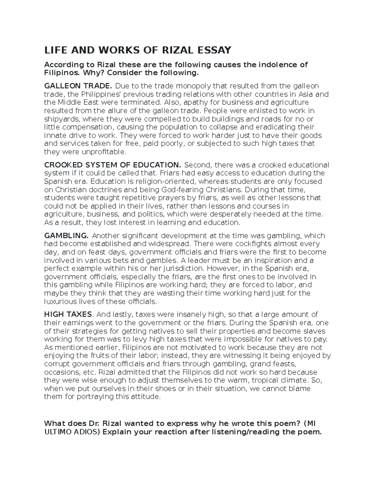 LIFE AND Works OF Rizal Essay - LIFE AND WORKS OF RIZAL ESSAY According ...