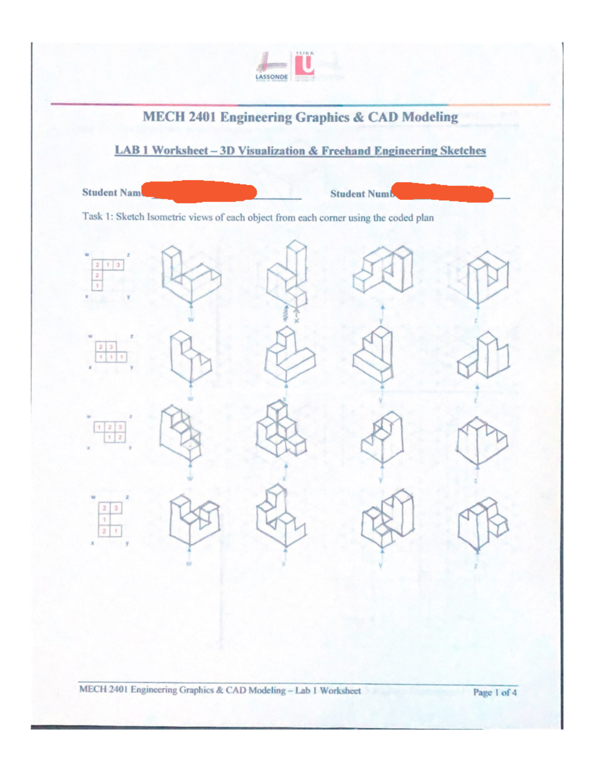 Lab 1 personal answers - YURK LASSONDE MECH 2401 Engineering Graphics CAD Modeling LAB 1 ...