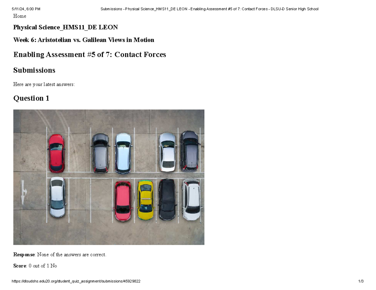 Submissions - Physical Science Enabling Assessment #5 of 7 Contact ...