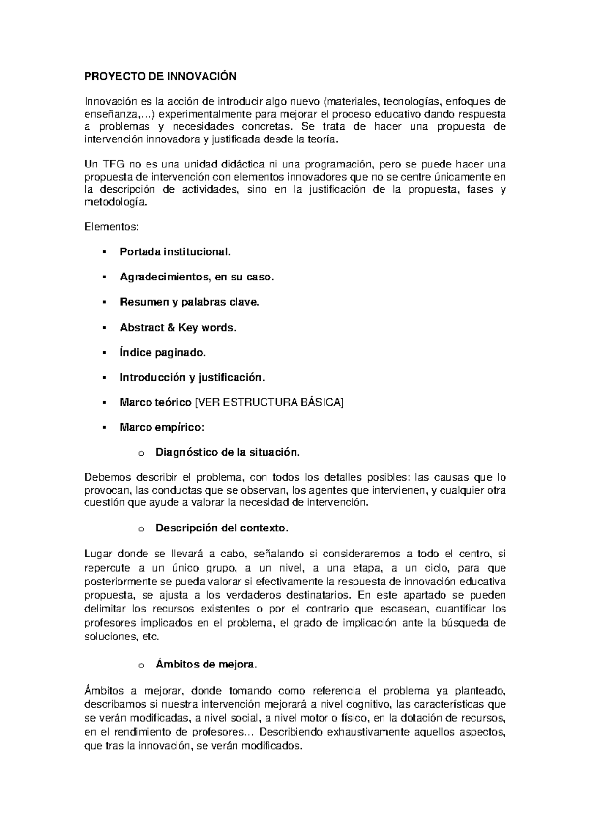 Estructura Proyecto DE InnovacióN - PROYECTO DE INNOVACIÓN Innovación ...