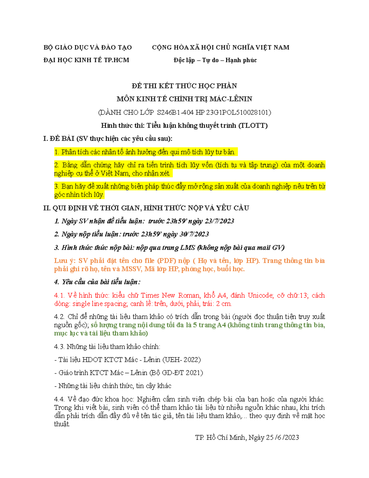 ĐỀ TIỂU LUẬN KTHP KTCT HKG K48 - BỘ GIÁO DỤC VÀ ĐÀO TẠO CỘNG HÒA XÃ HỘI CHỦ NGHĨA VIỆT NAM ĐẠI ...