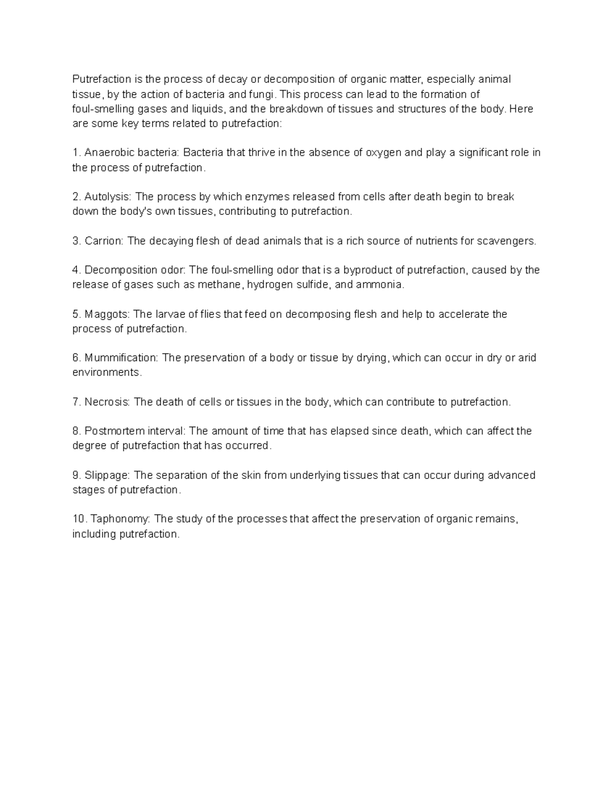 Untitled document - notes - Putrefaction is the process of decay or ...