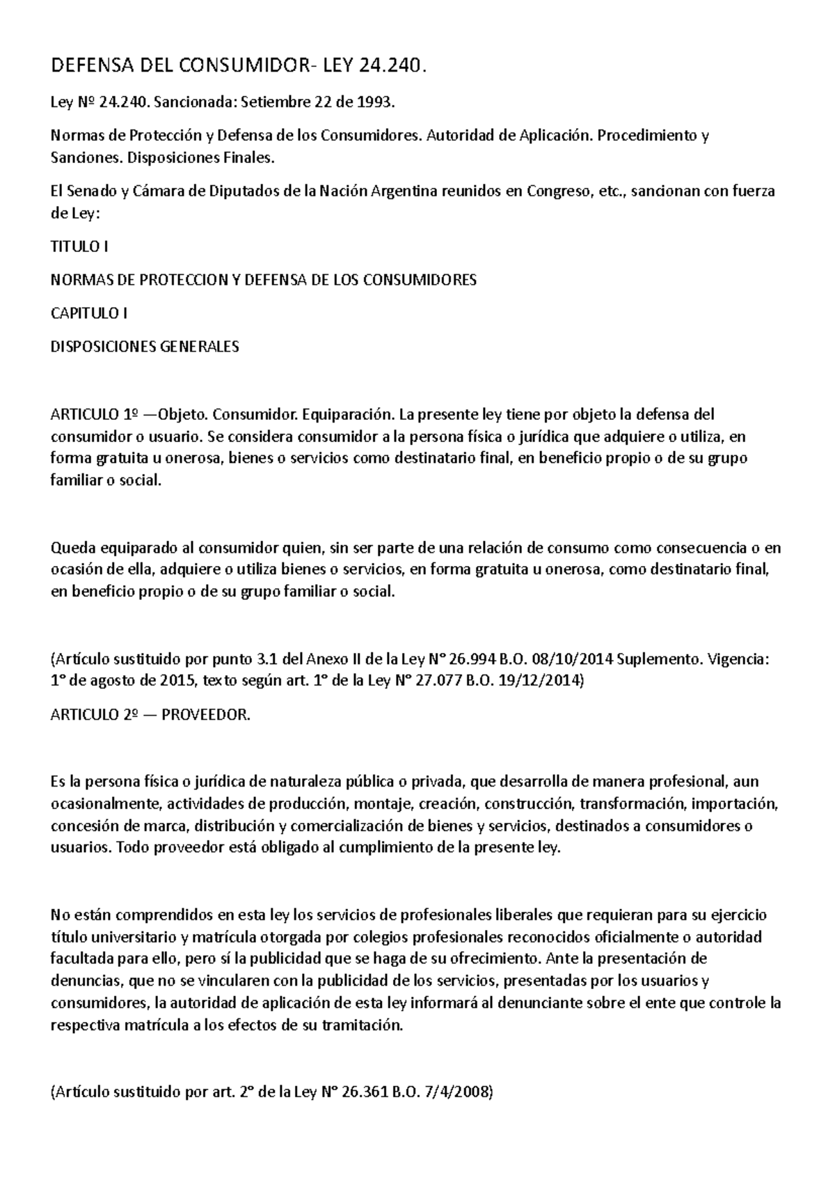Ley 24 - consumidor - DEFENSA DEL CONSUMIDOR- LEY 24. Ley Nº 24 ...