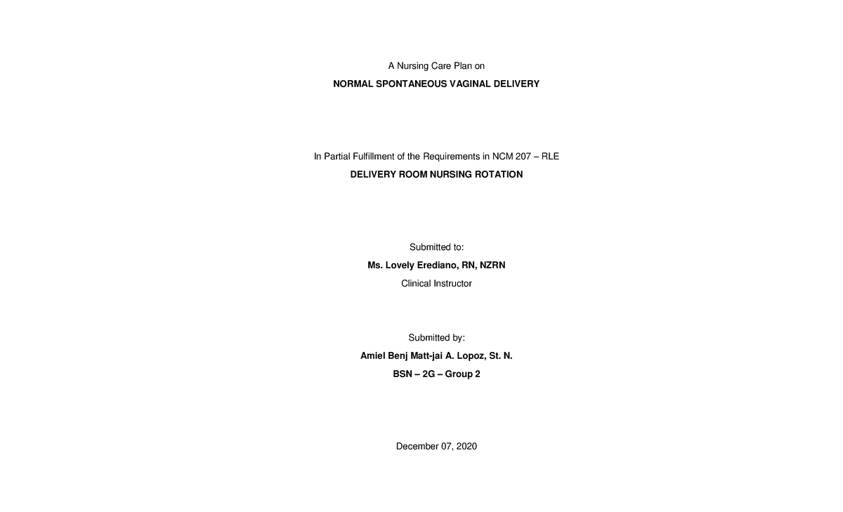 492564603 NCP ON NSVD - NCP NSVD - A Nursing Care Plan on NORMAL ...