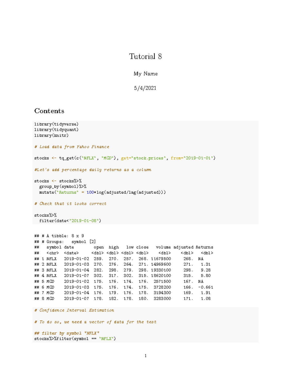 Tutorial 8 ECOM rstudio work - Tutorial 8 My Name 5/4/ Contents library ...