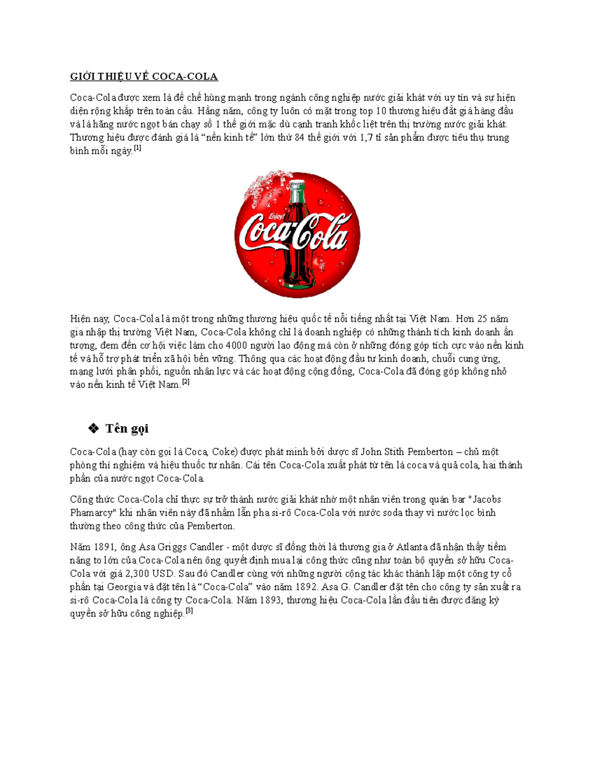 Tên,loại hình,ngành nghề,sản phẩm cocacola - GIỚI THIỆU VỀ COCA-COLA ...