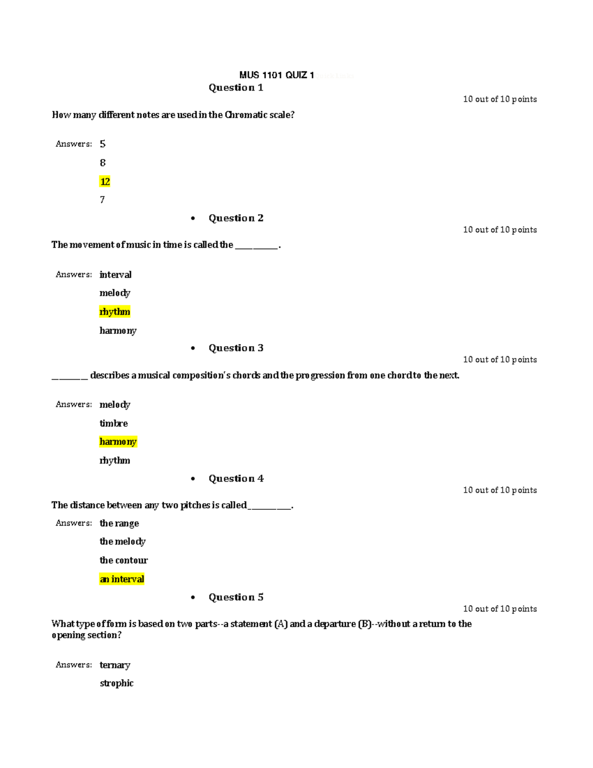 MUS 1101 QUIZ 1 - Music 1101 assignment - MUS 1101 QUIZ 1Quick Links ...