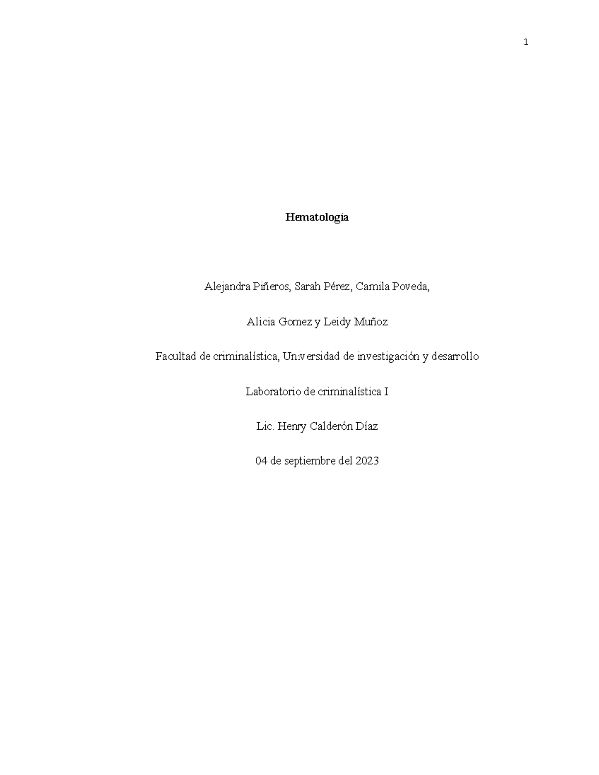 Hematología - Actividad - Hematología Alejandra Piñeros, Sarah Pérez ...