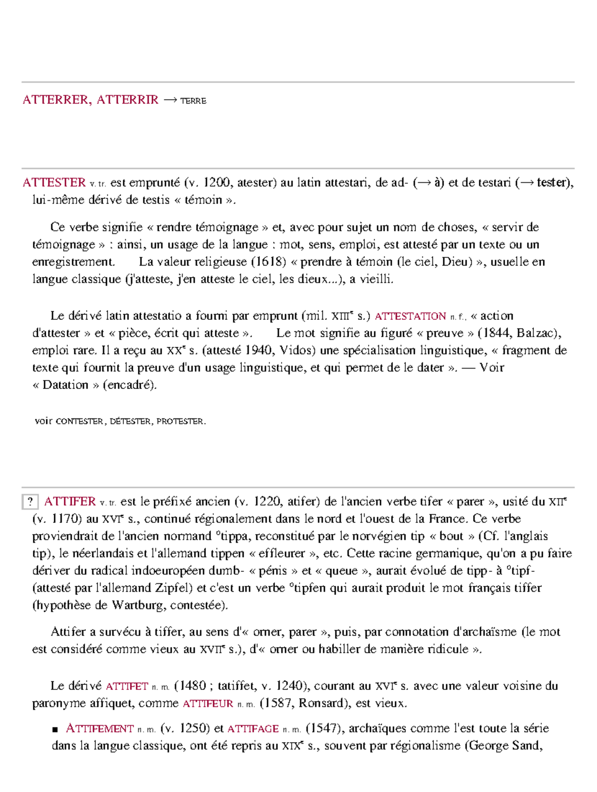 Le lexique de la lettre A - 604 - ATTERRER, ATTERRIR → TERRE ATTESTER v ...