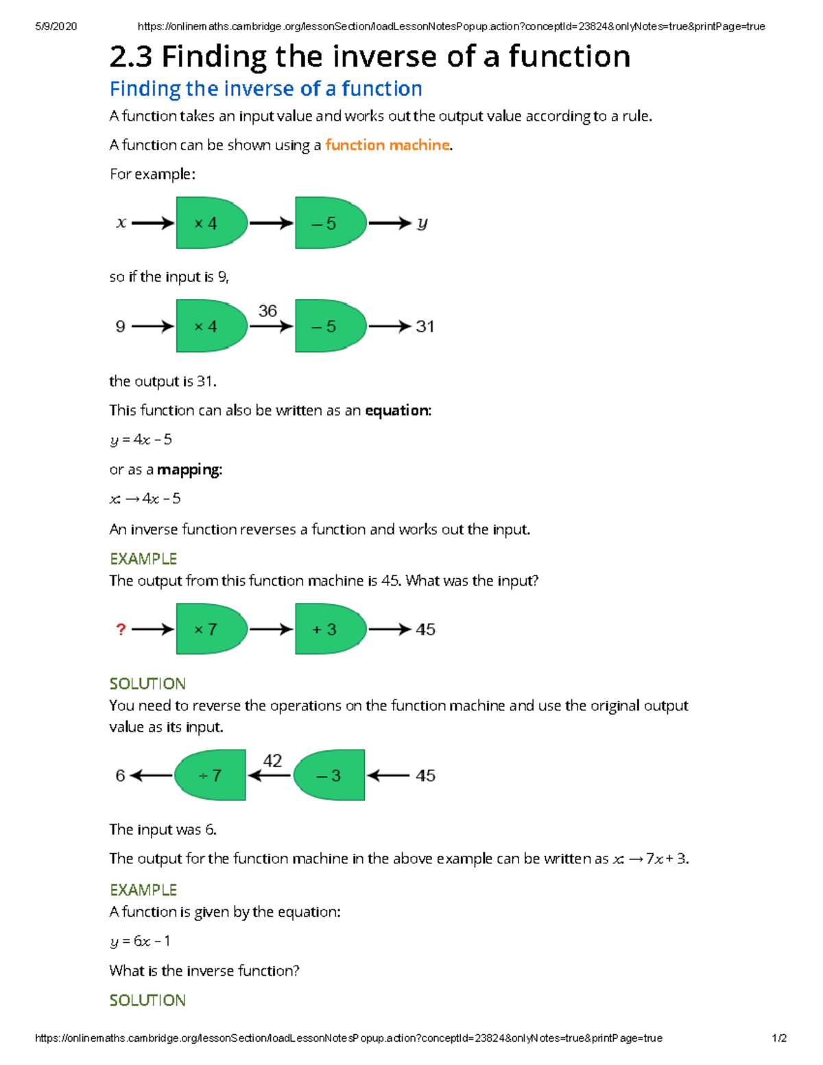 2.3 Finding the inverse of a function - 5/9/2020 - Studocu