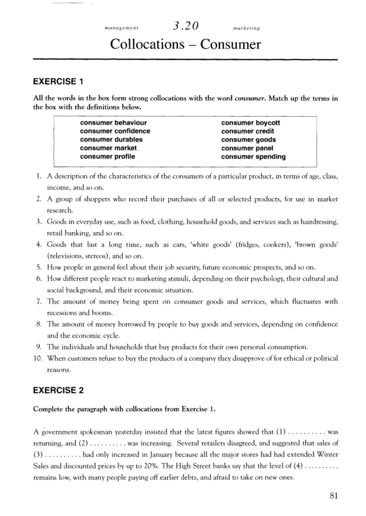 english for marketing - management marketing EXERCISE 1 All the words ...