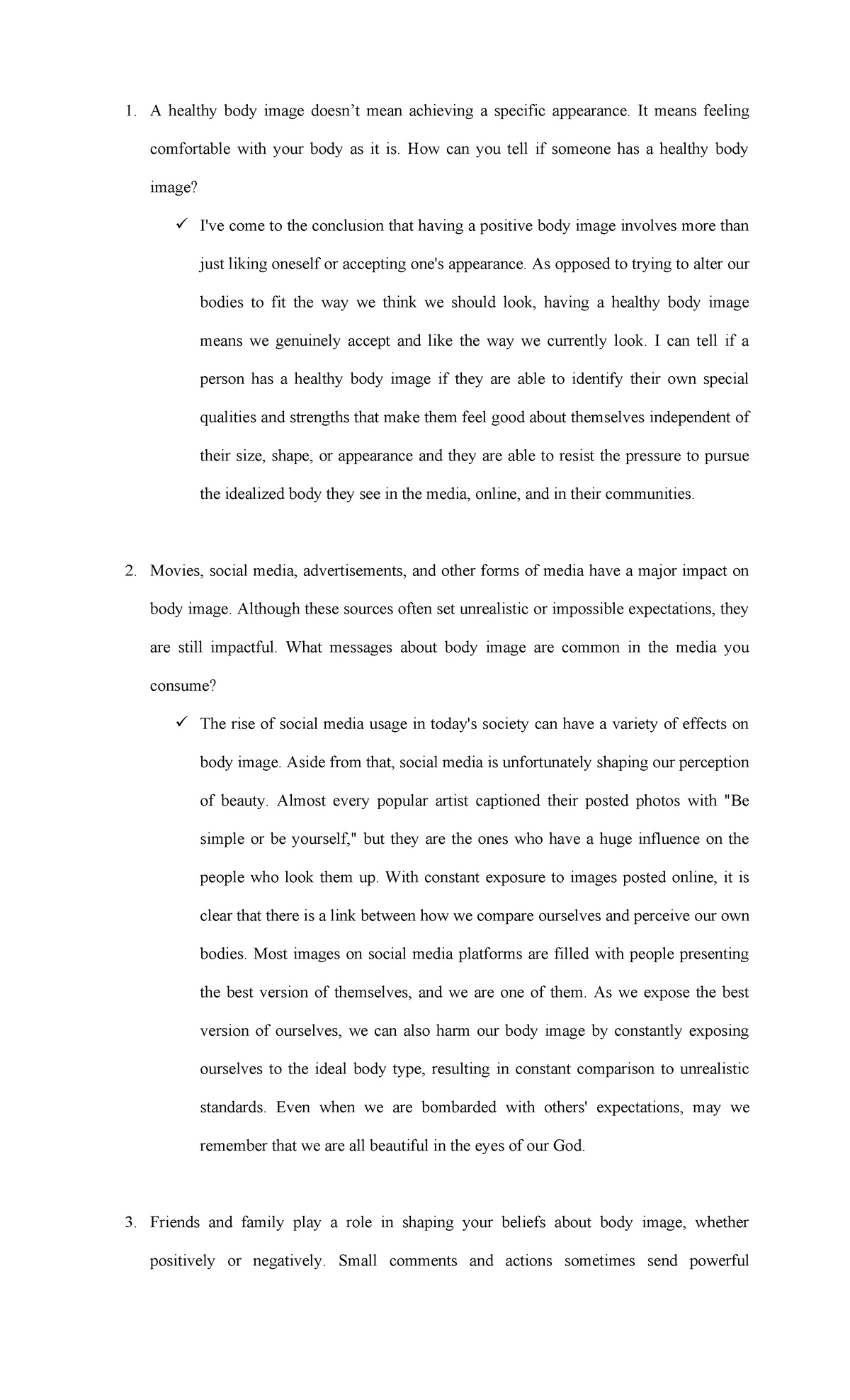 GE 113 BODY Image Reflection - A healthy body image doesn’t mean ...