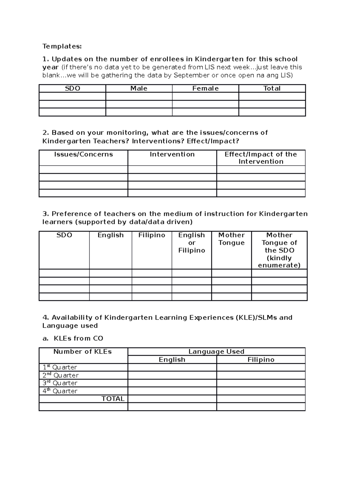 Kindergarten Templates August 2022 - Templates: Updates on the number ...