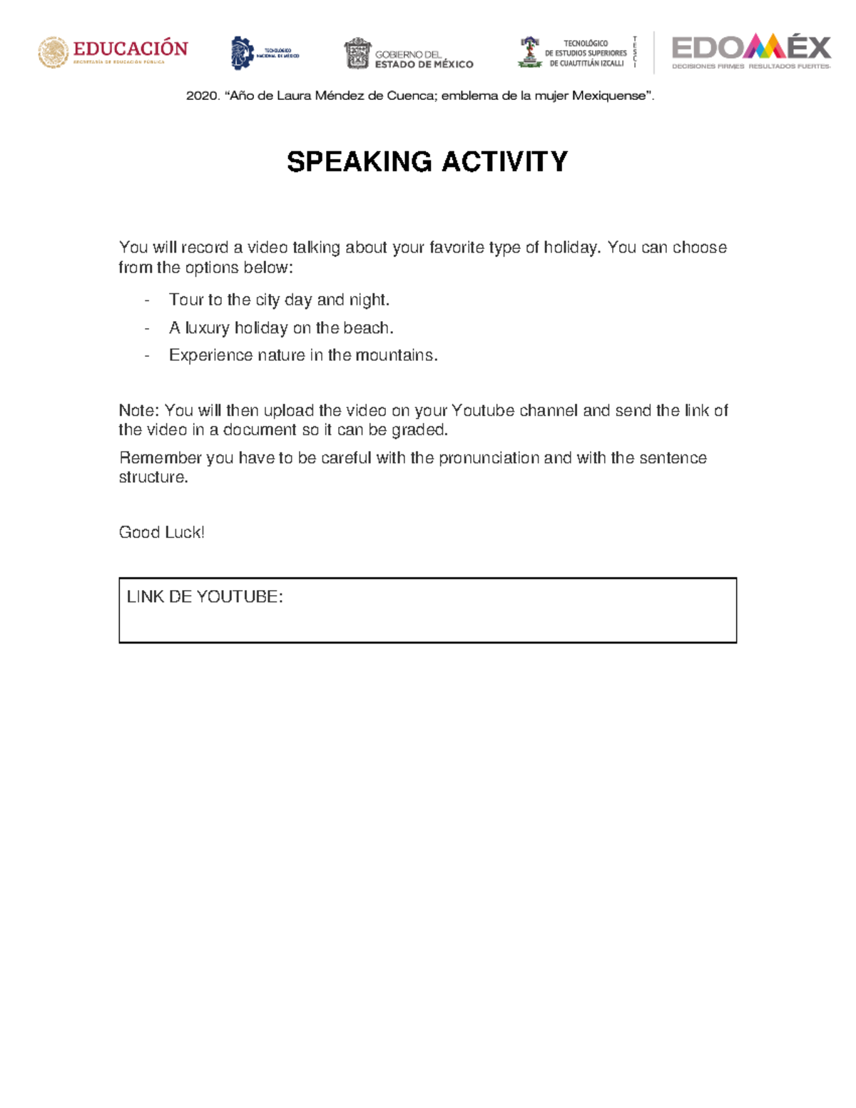 Speaking Activity - Matemáticas Aplicadas a Comunicaciones - SPEAKING ...