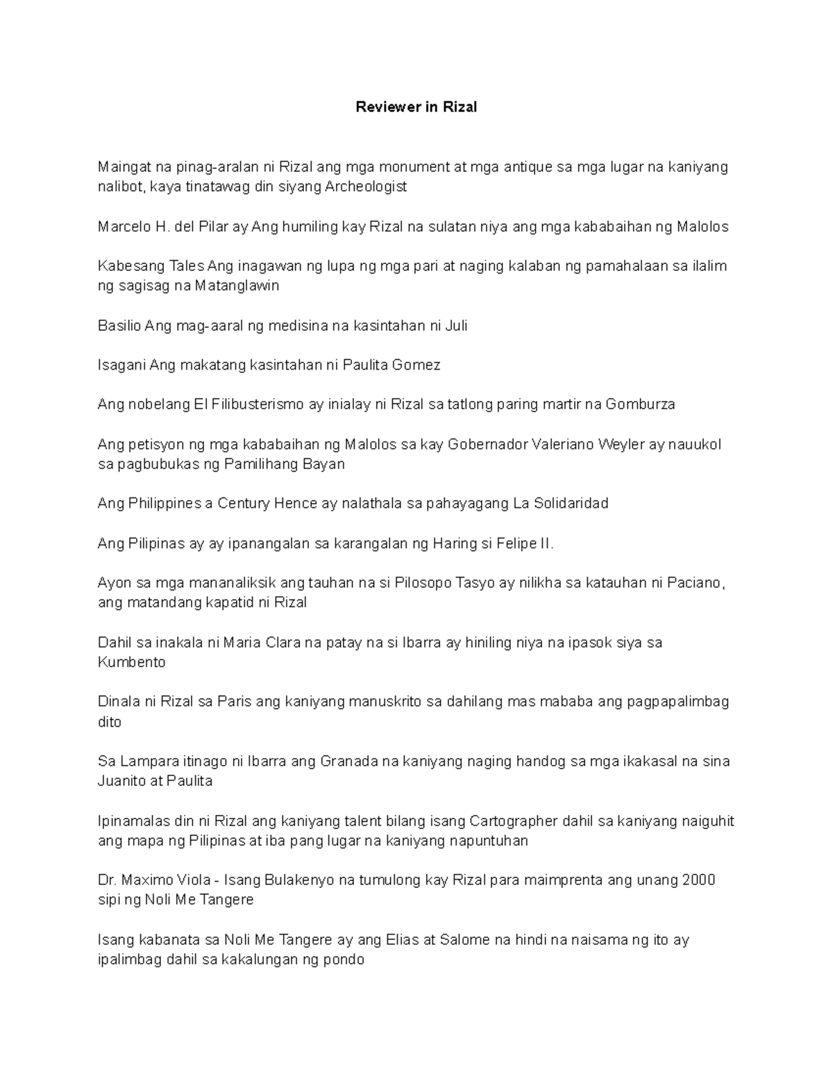 Rizal Final REV - Reviewer - Reviewer in Rizal Maingat na pinag-aralan ni Rizal ang mga monument ...