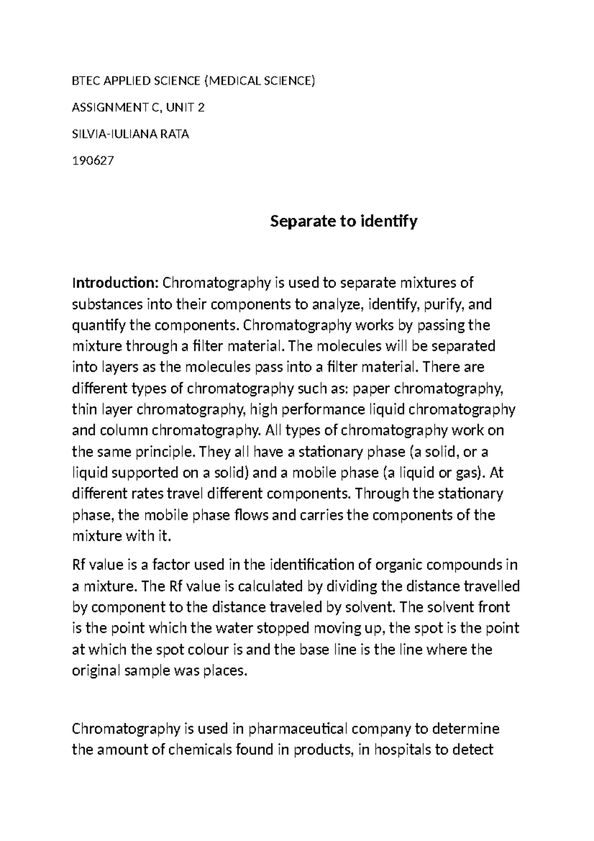 Assignment C - appplieddd science - BTEC APPLIED SCIENCE (MEDICAL ...