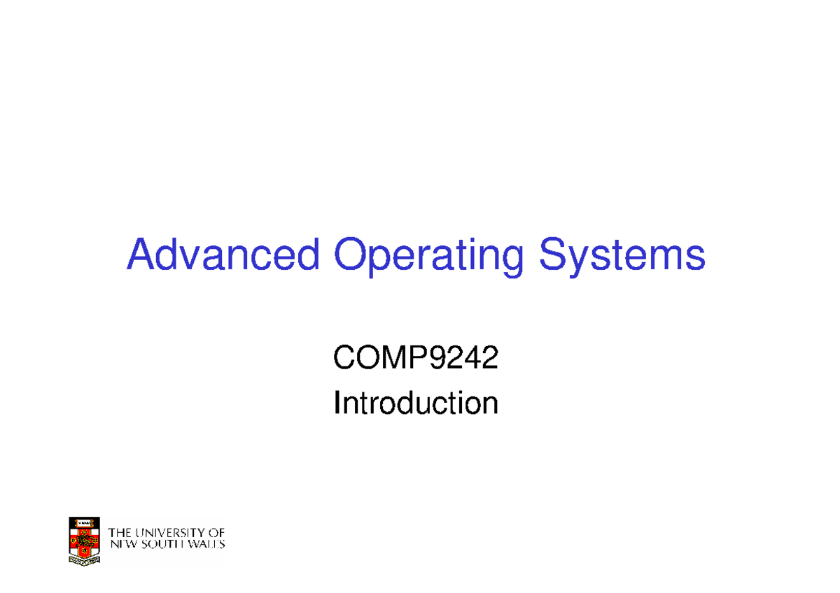 Lecture Notes Advanced Operating Systems Advanced Operating Systems Comp Introduction Staff 