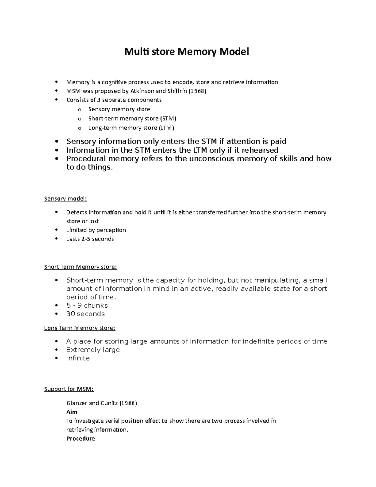 Multi store Memory Model - Sensory model: Detects information and hold ...