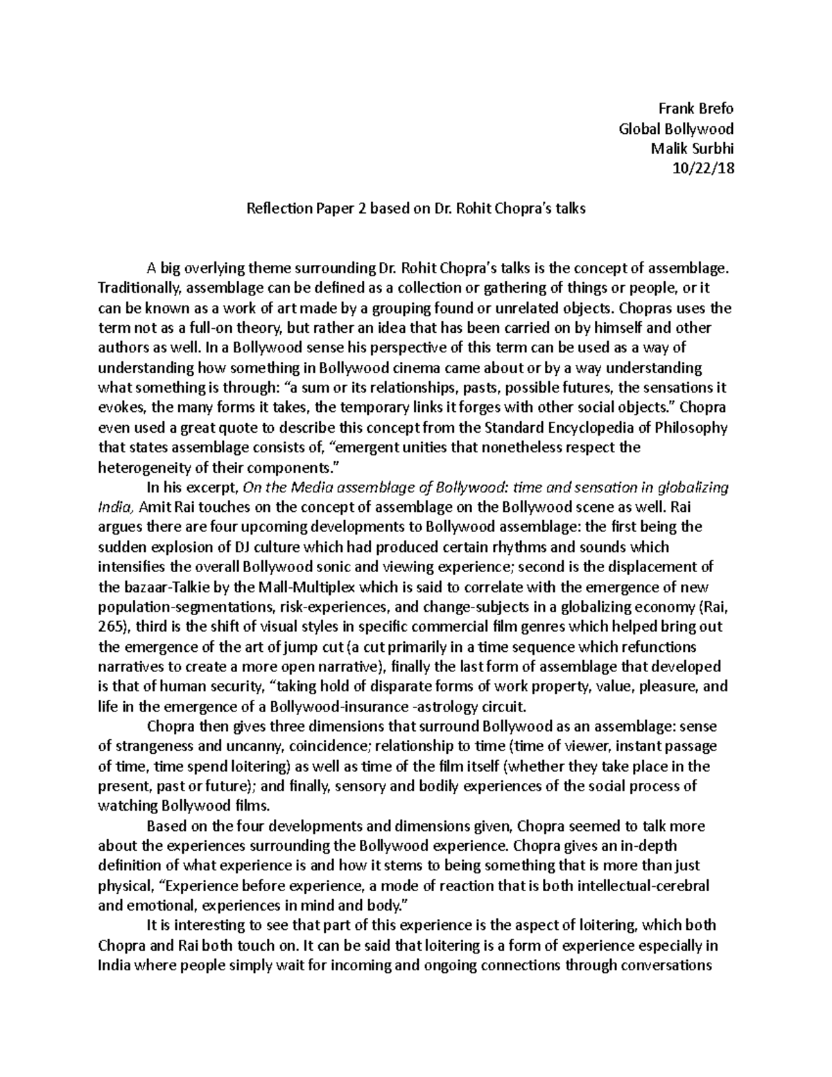 Reflection Paper 2 - personal feedback from the movie Mother India ...