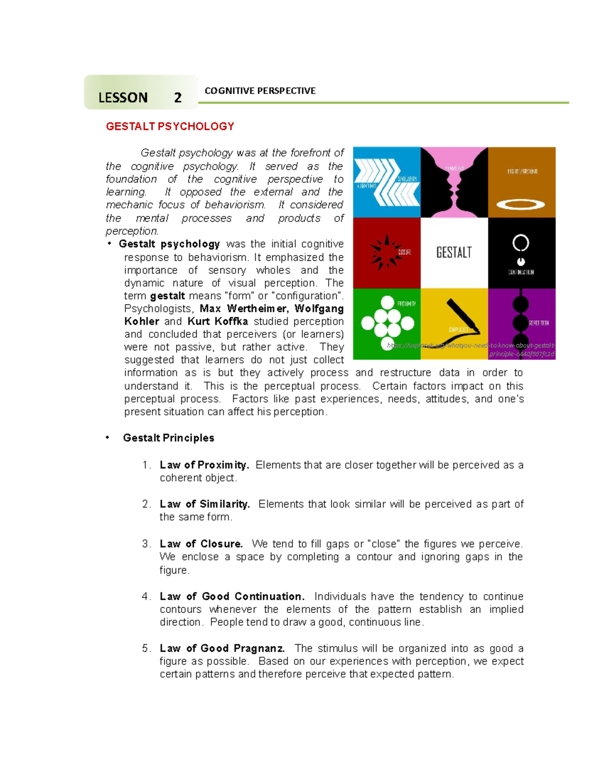 Gestalt Psychology - GESTALT PSYCHOLOGY Gestalt psychology was at the ...