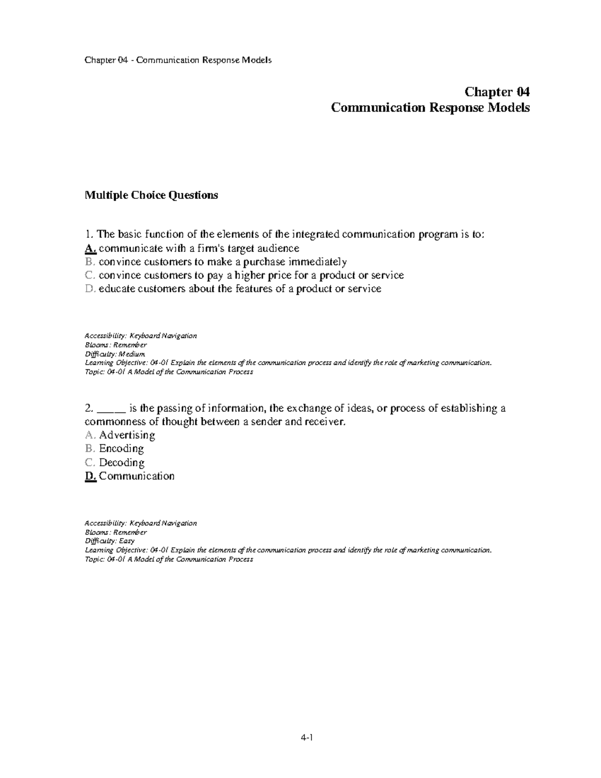 TB\Chap 004 for Chapter 004 study notes - Chapter 04 Communication ...