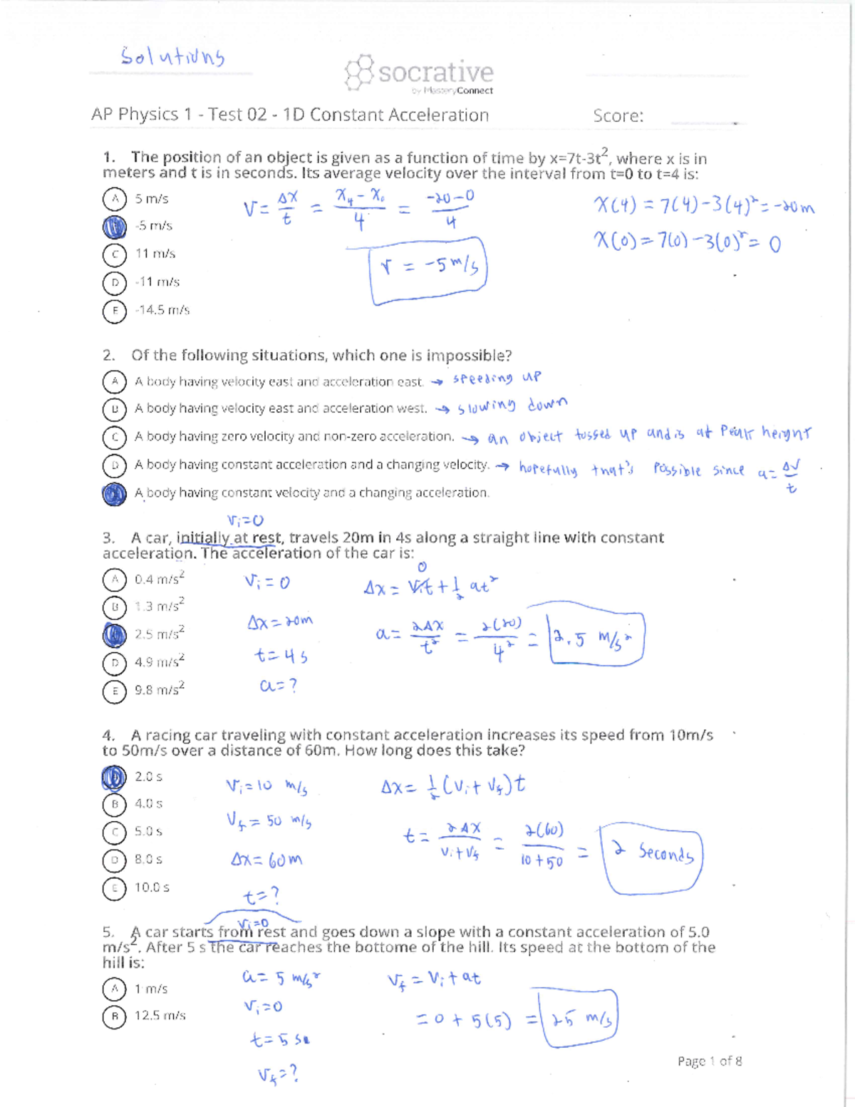 Test 2 Socrative Review - Acceleration - Solutions - Civil Engineering ...