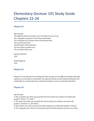 Elementary German 101 Study Guide Chapters 13-15 - Elementary German ...