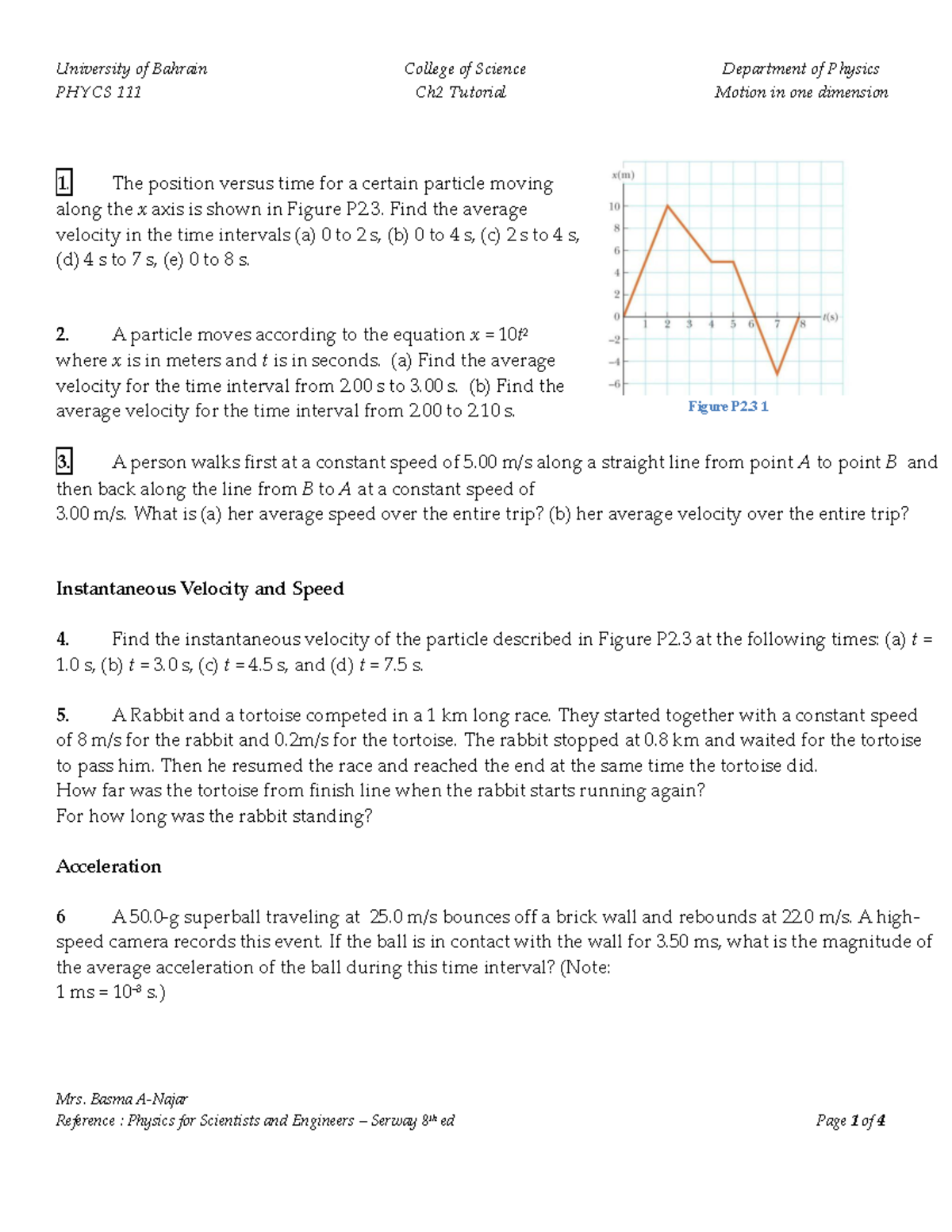 Ch2-tutorial - fine - University of Bahrain PHYCS 111 College of ...