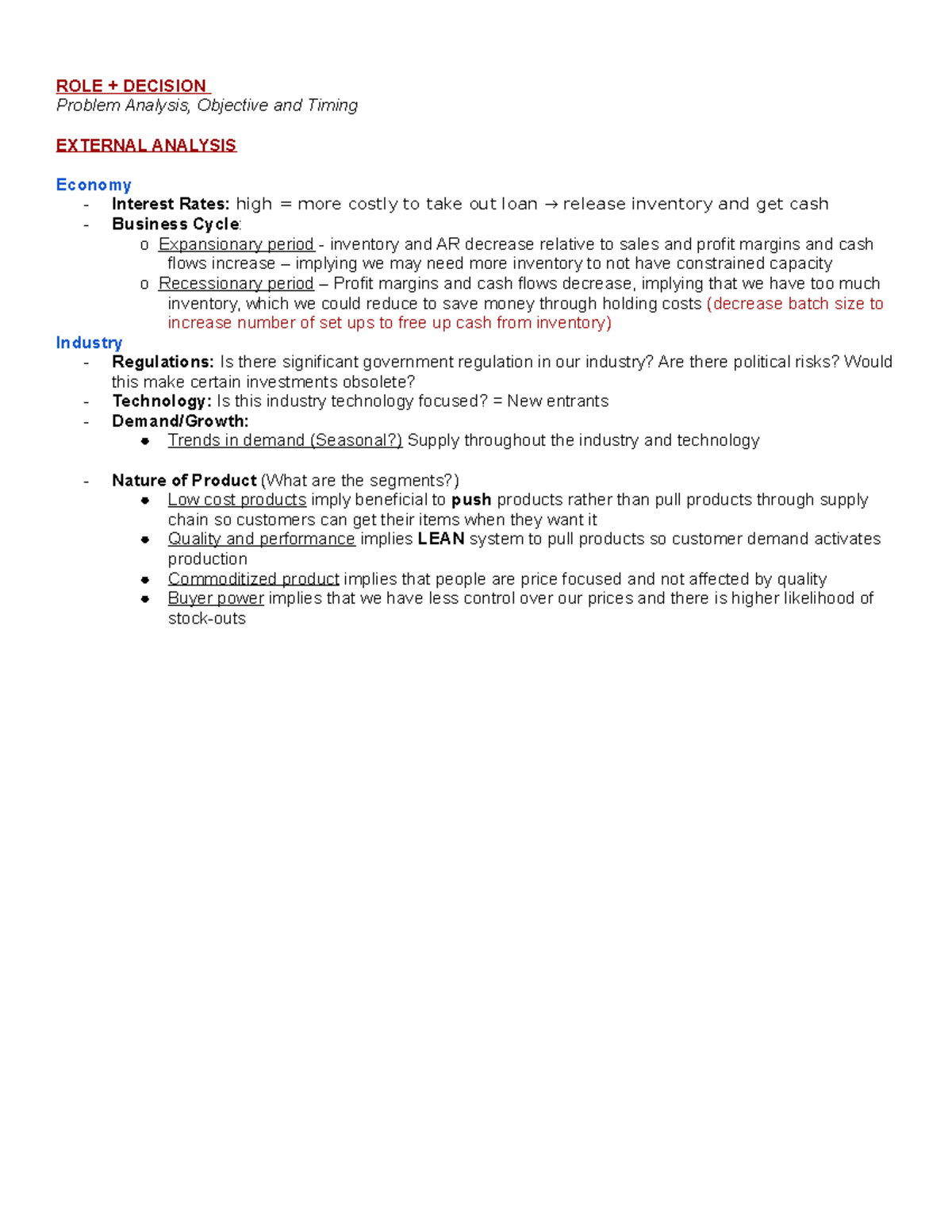 Operations-Framework-1 - ROLE + DECISION Problem Analysis, Objective ...