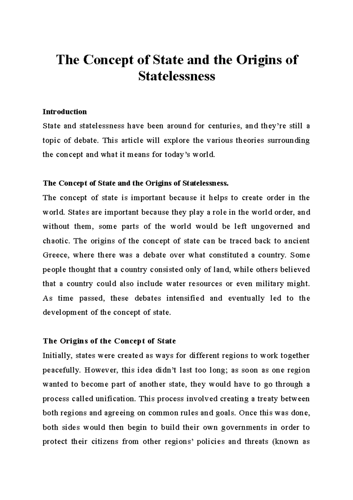 The Concept of State and the Origins of Statelessness - The Concept of ...