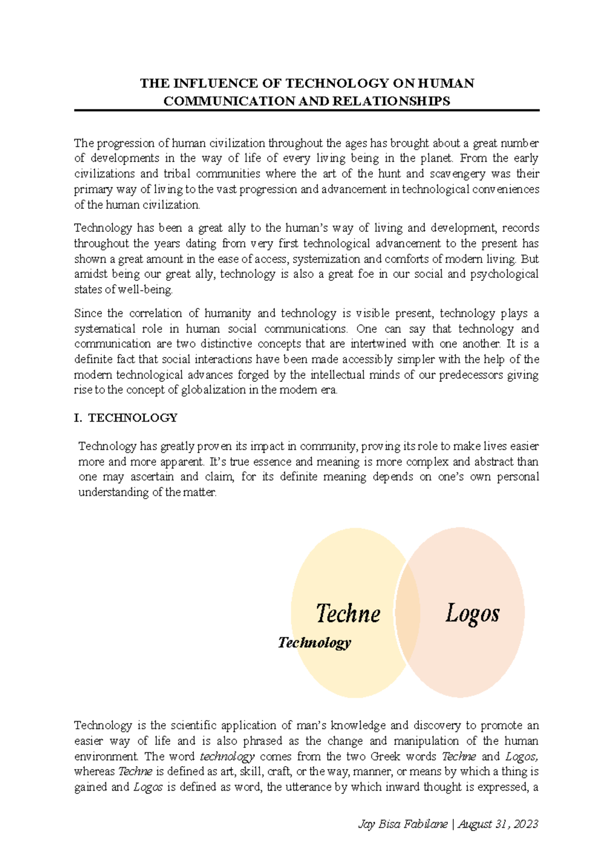 1 THE Influence OF Technology ON Human Communication AND Relationships ...