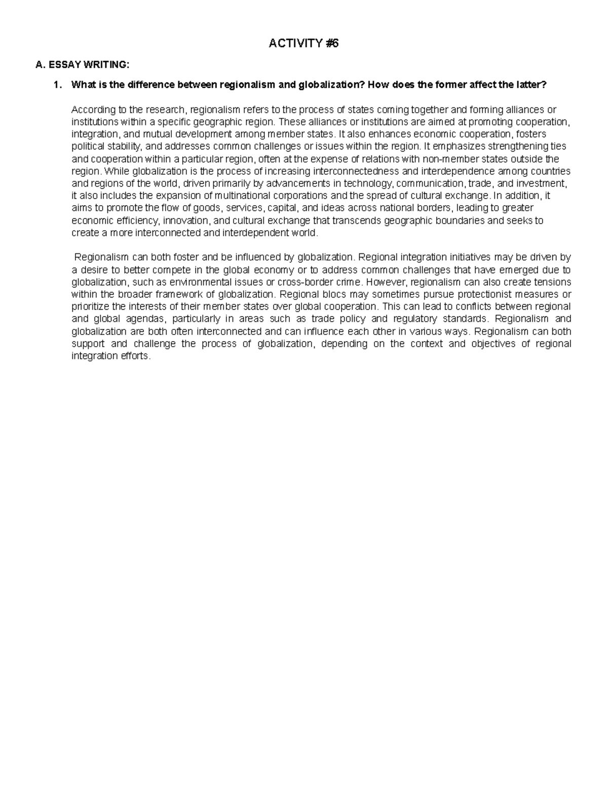 ACT 1 - ESSAY WORK - ACTIVITY A. ESSAY WRITING: 1. What is the ...