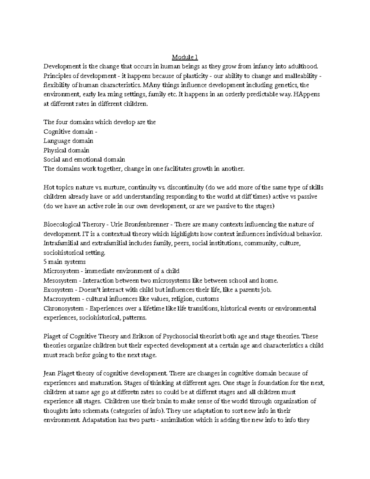 Child Development - Google Docs - Module 1 Development is the change ...