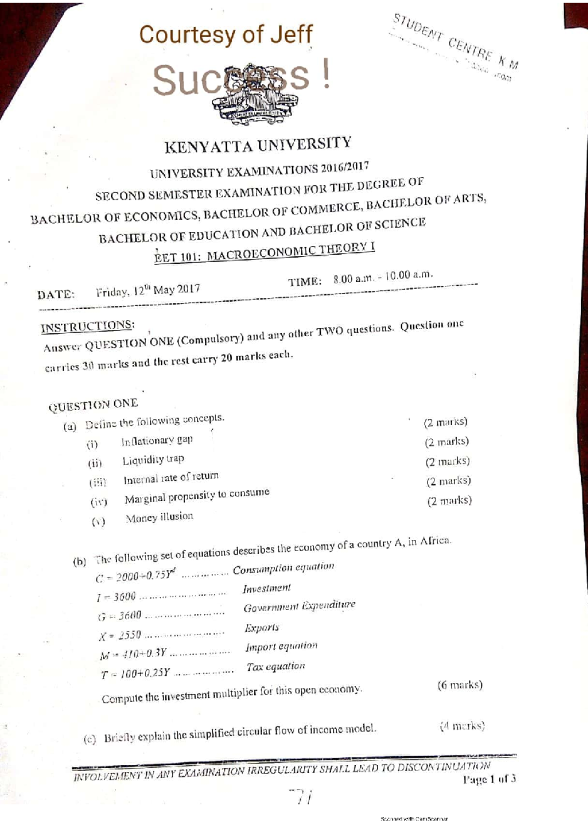 EET101 Past Papers Courtesy of jeff - Statistics & Programming - Studocu