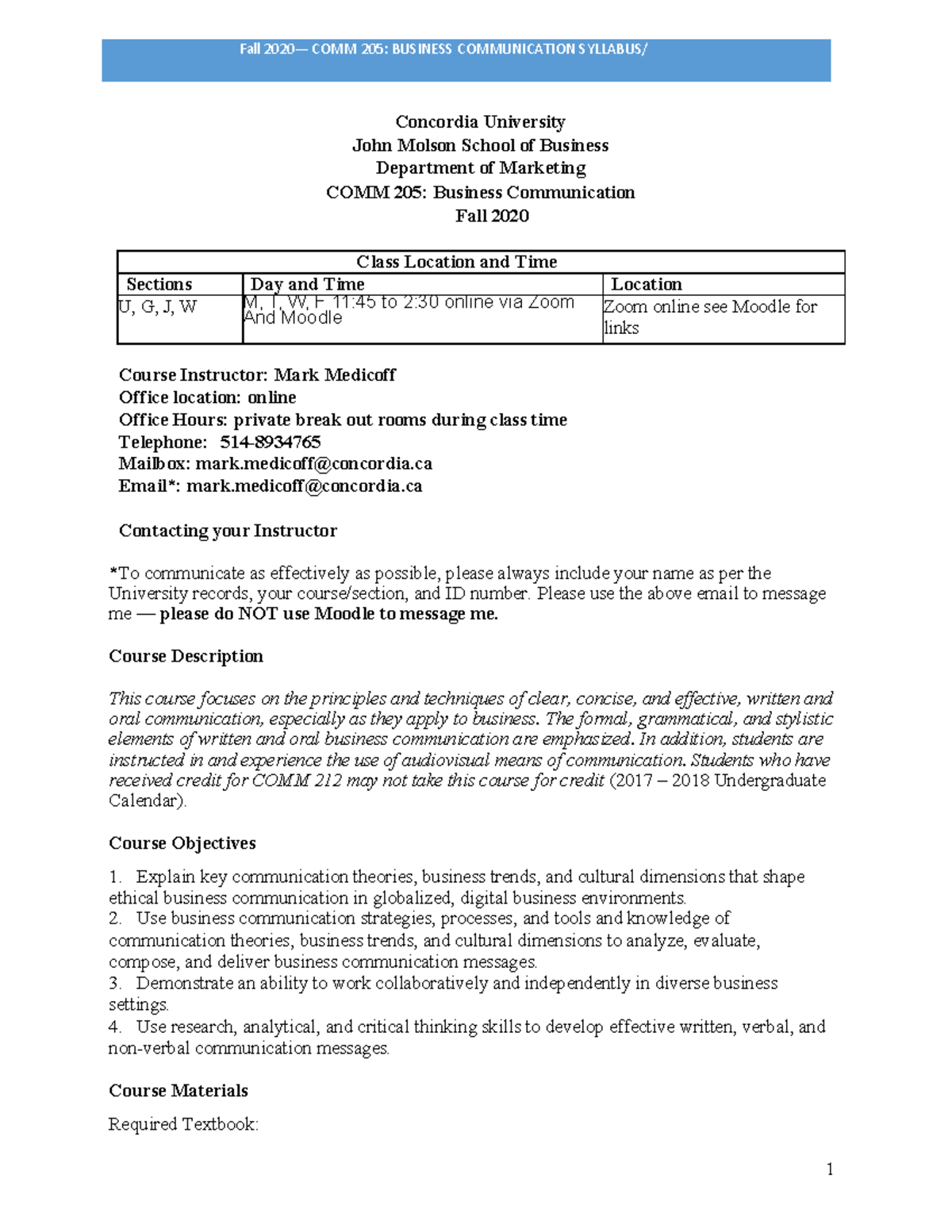 Course Outline - Concordia University John Molson School of Business ...