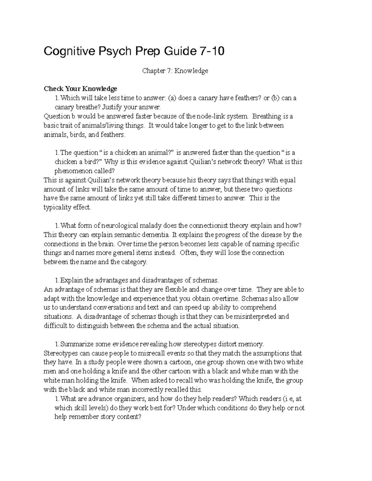 Cognitive Psych Prep Guide 7-10 - Cognitive Psych Prep Guide 7- Chapter ...