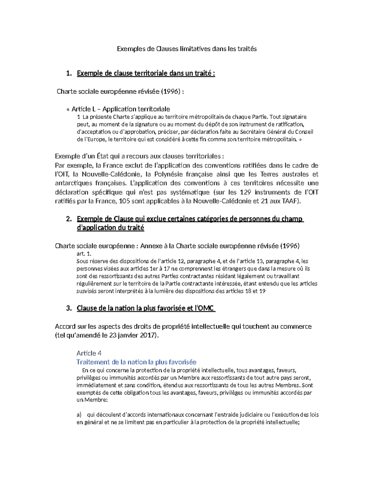Clause territoriale dans les traités - Exemples de Clauses limitatives ...