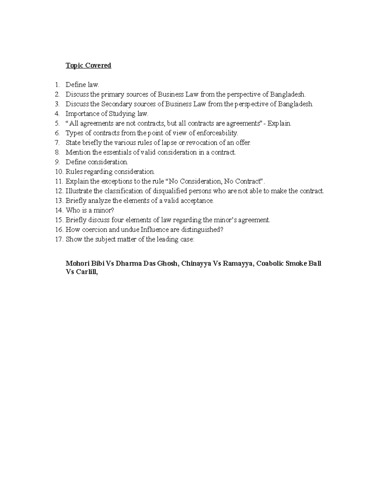 Topic-Covered-MID - Afc - Topic Covered Define law. Discuss the primary ...