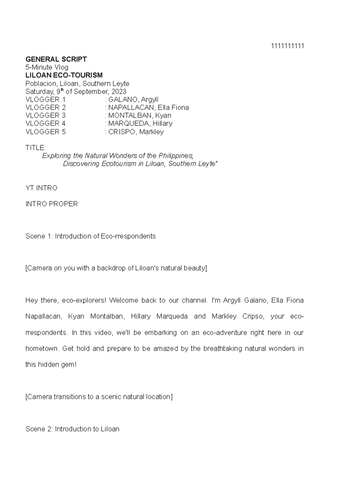 General Script - GOOD GRIEF - 1111111111 GENERAL SCRIPT 5-Minute Vlog ...