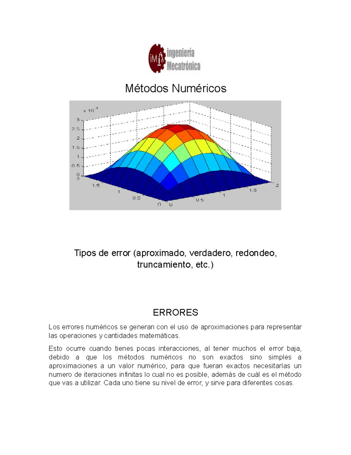 Ma Te Ma Ti Ca S 123 - Apuntes 1 - Métodos Numéricos Tipos de error ...