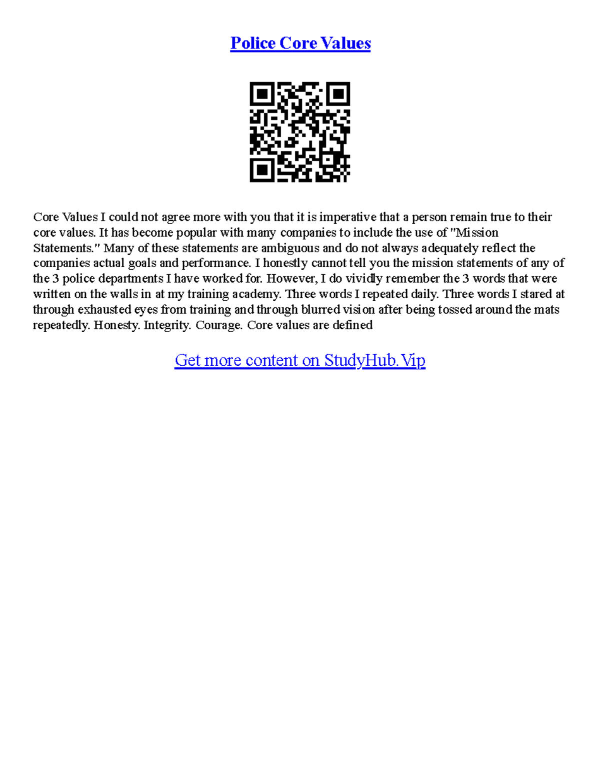 Core Values Essay - Police Core Values Core Values I could not agree ...