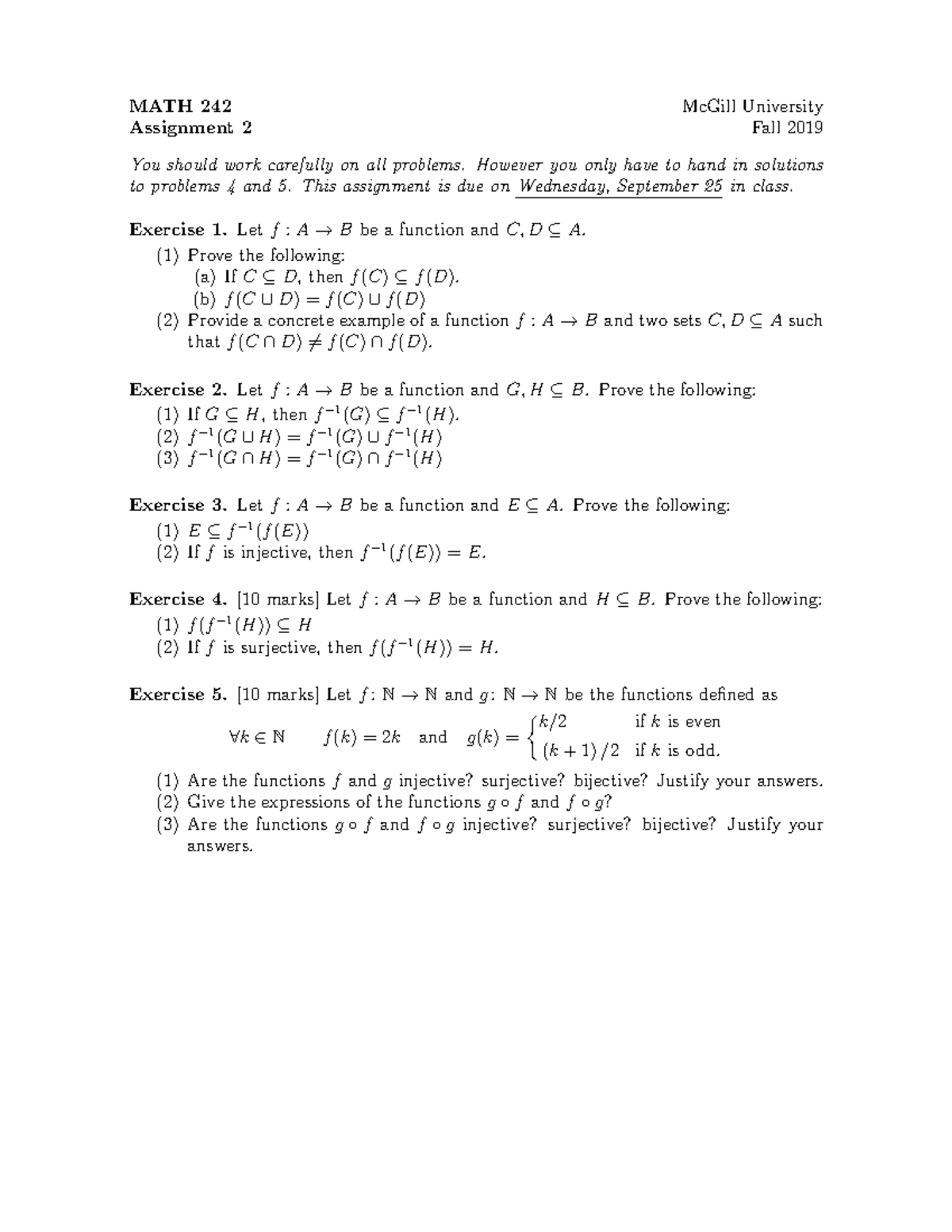 F19 Math242Assignment 2 - MATH 242 Assignment 2 McGill University Fall 2019 You should work ...