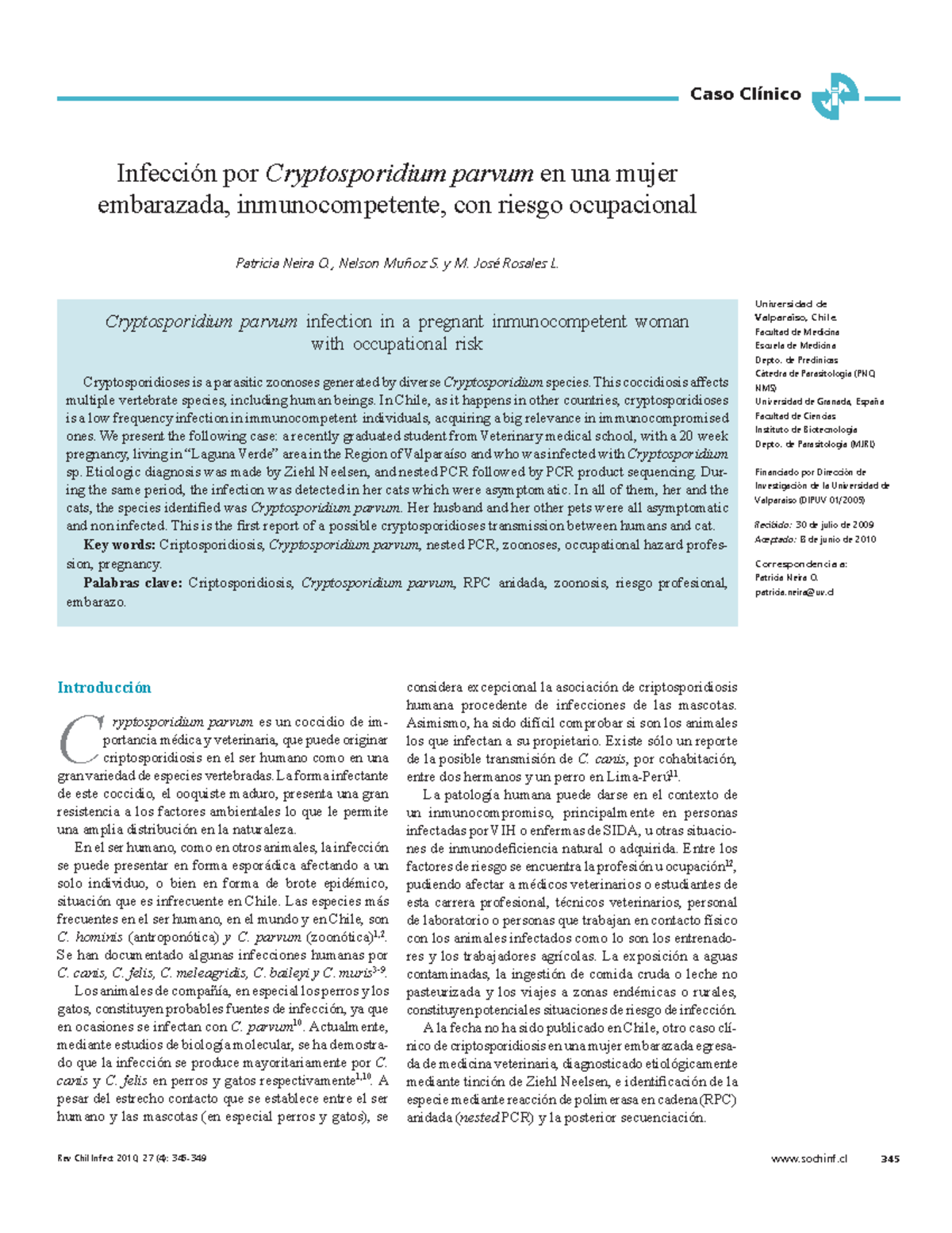 Infección por Cryptosporidium parvum en una mujer - InfecciÛn por ...