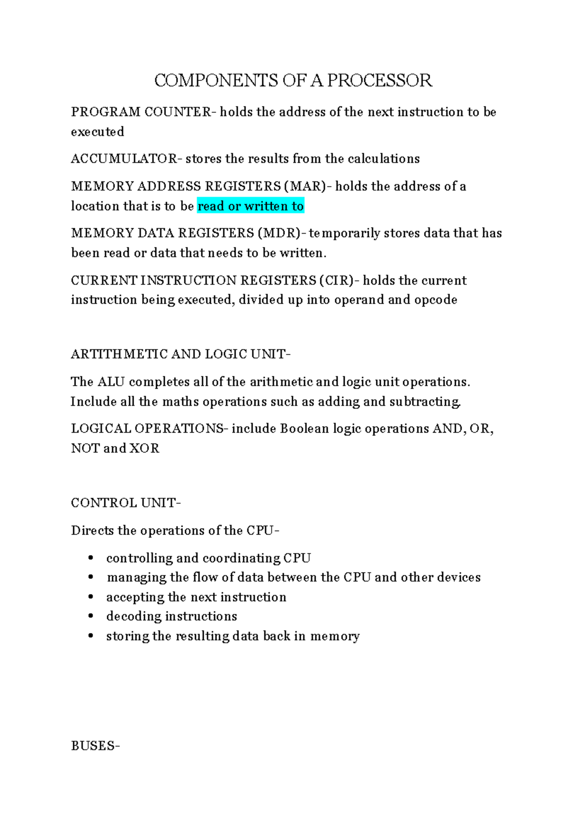 Components of a CPU - types of processors - COMPONENTS OF A PROCESSOR ...