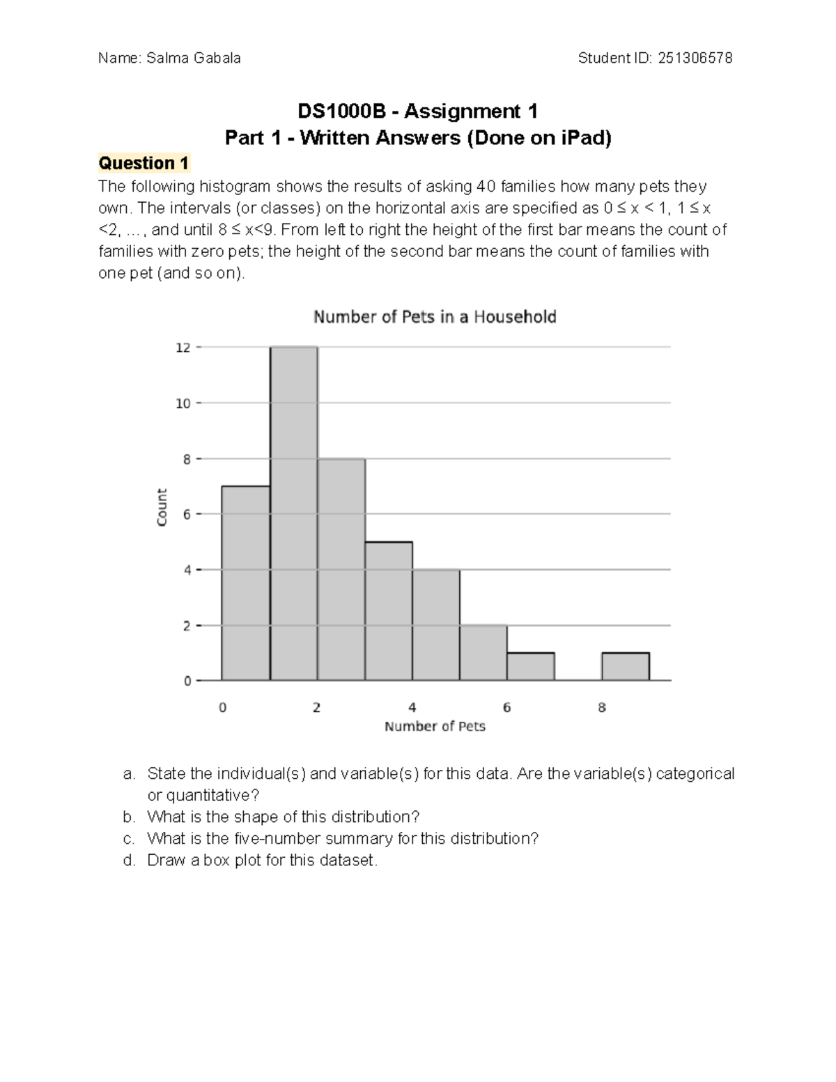 DS1000B - Assignment 1 final 1111 - DS 1000A - UWO - Studocu