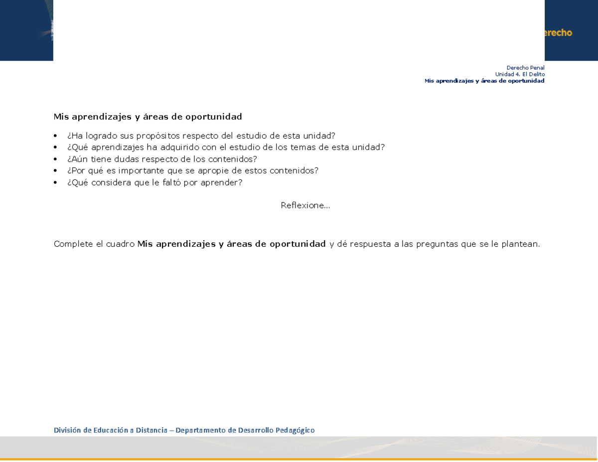 Cuadro af u4 - Derecho Penal Unidad 4. El Delito Mis aprendizajes y ...