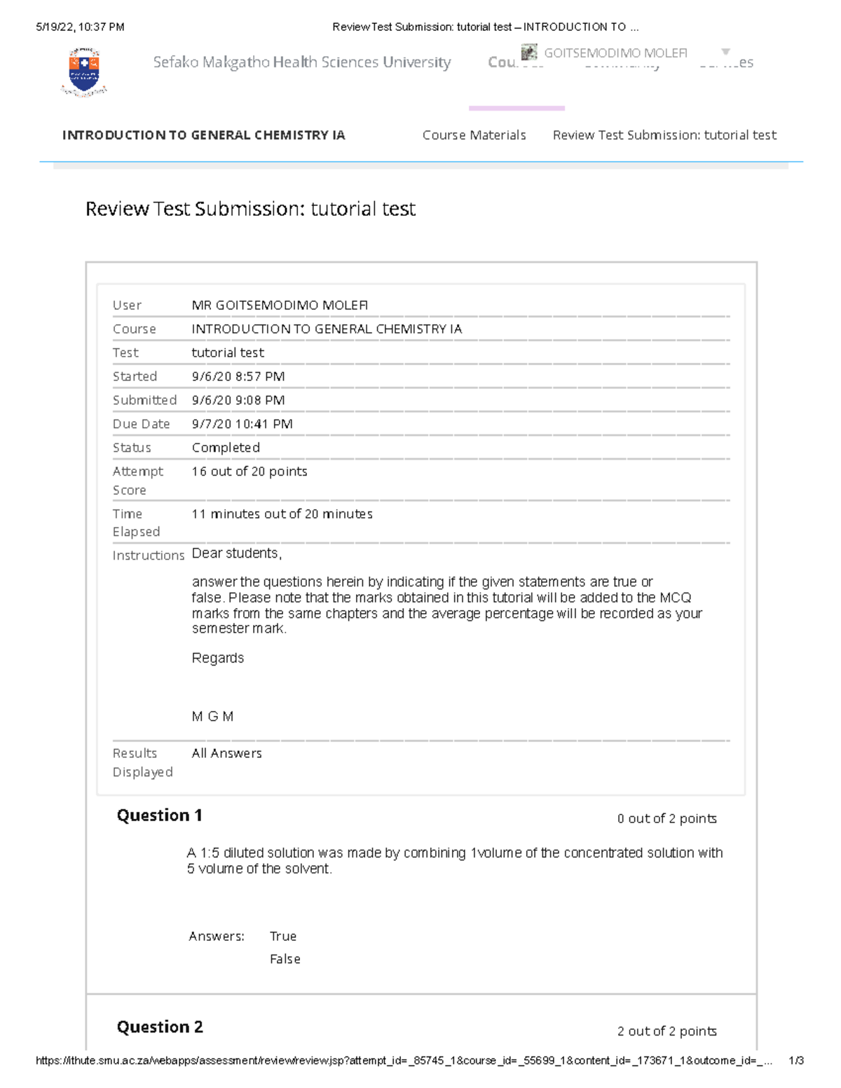 Review Test Submission tutorial test – Introduction TO - 5/19/22, 10:37 ...