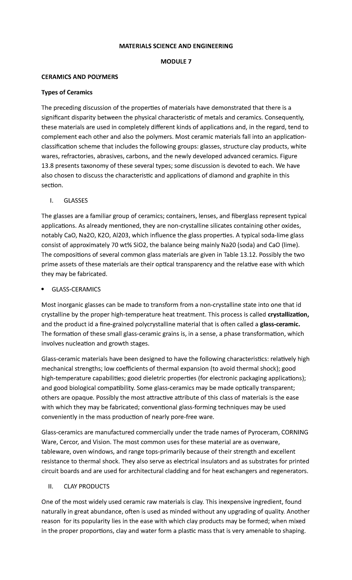 Materials Science AND Engineering M7 - MATERIALS SCIENCE AND ...